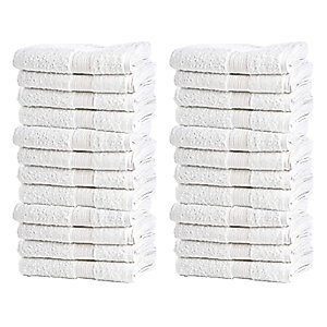 Bulk Spa White Washcloths – Set of 24 – Size 12” x 12” – Thick Loop Pile Washcloth – Absorbent and Soft 100% Ring-Spun Cotton Wash Cloth – Lint Free Face Towel – Wash Cloths Perfect for Bathroom