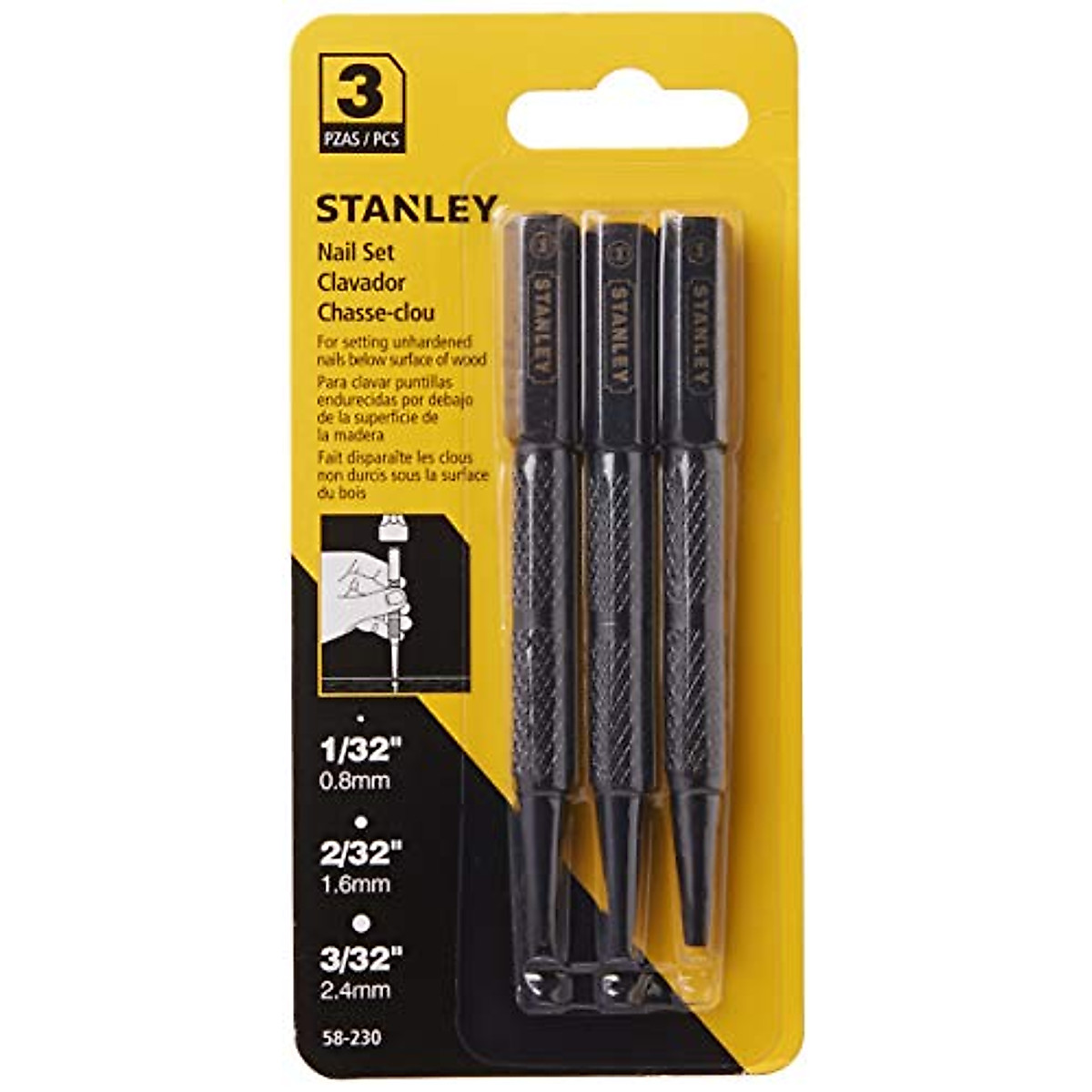 STANLEY Nail Setter, Steel, 3-Piece (58-230)