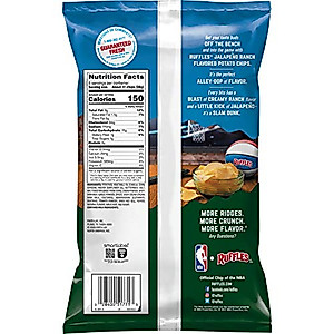 Ruffles Potato Chips, Jalapeno Ranch Flavored Snacks, 8 Oz Bag