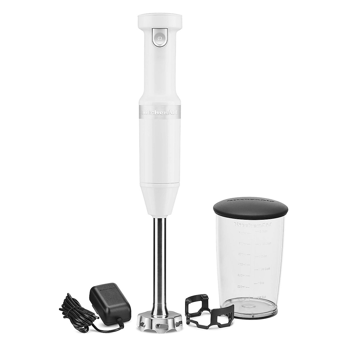 KitchenAid Cordless Variable Speed Hand Blender with Chopper and Whisk Attachment - KHBBV83, White