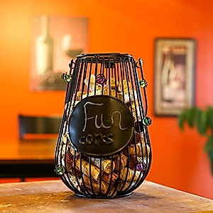 Home-X - Hanging Lantern Style Wine Cork Holder, Perfect Addition to Any Wine Connoisseurs' Patio or Kitchen Decor Collection, Holds About 50 Corks