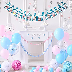 Labakita Happy 2nd Birthday Photo Banner - Baby 2nd Birthday Photo Frame Photo Banner - Baby Boy or Girl's 2nd Birthday Party Decorations Supplies - Two Years Old Birthday Sign (Blue)
