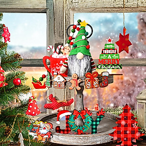ZTBBW Christmas Decor - Christmas Tiered Tray Decorations Set, 12 PCS Farmhouse Tiered Tray Christmas Decor Wooden Signs Gnome Plush, Indoor Christmas Decorations for Home Office Table Centerpiece