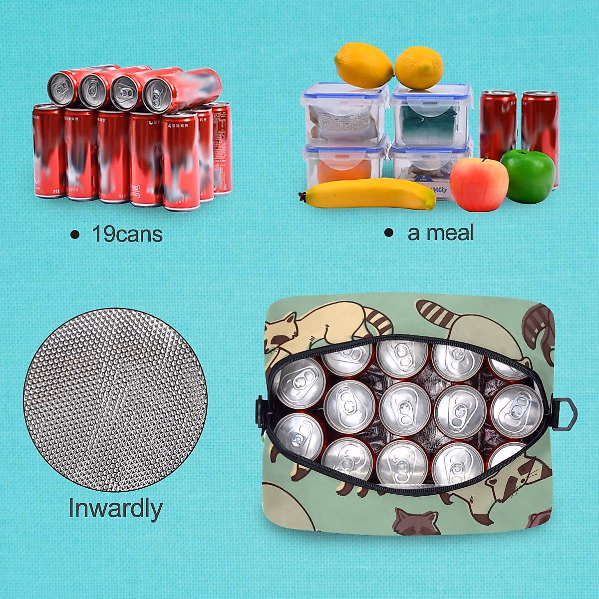 Glaphy Raccoon Cartoon Lunch Bag Insulated Lunch Box Tote Food Container Meal Prep Cooler Handbag