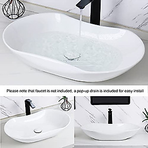 Tysun Oval Vessel Sink, 26'' x 16'' Modern Vessel Sinks for Bathrooms, White Porcelain Ceramic Oval Bathroom Sink Above Counter