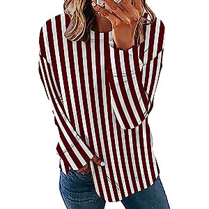 LAWOR Flannel Coats For Women 2024 Winter Sudadera gran tamaño estampado rayas para mujer jersey manga larga cuello redondo ropa degradada primavera y otoño E2-Wine Small