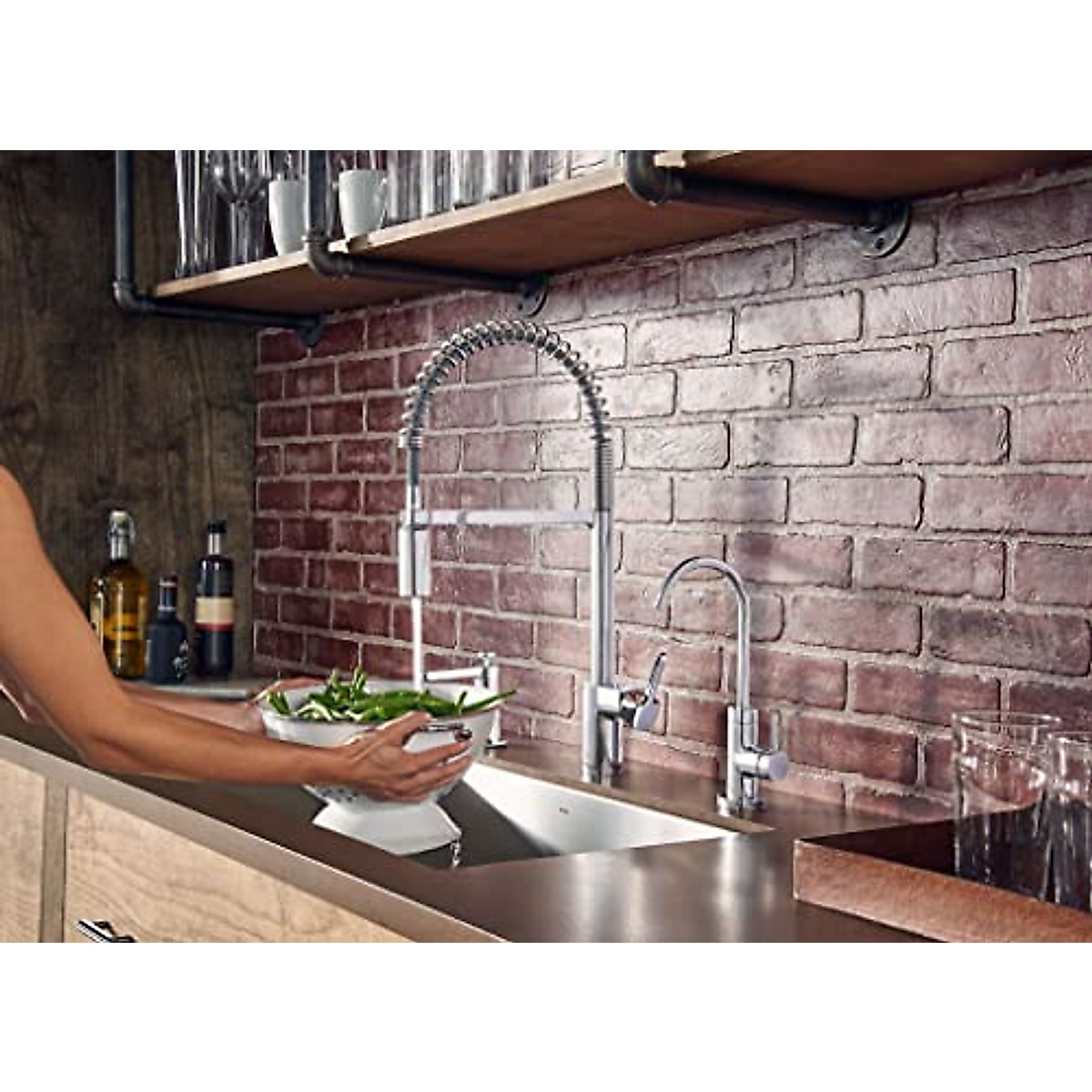 Moen Align Chrome One-Handle Pre-Rinse Spring Pulldown Kitchen Faucet with Pull Down Sprayer and Power Boost, Single Hole Kitchen Sink Faucet, 5923