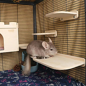 Chinchilla Wooden Platform Set, Chinchilla Cage Platform with Feeding Bowl, Small Animals Cage Accessories for Chinchilla Squirrel Gerbil Suger Glider Hamsters (Feeding Platform + Small Platform)