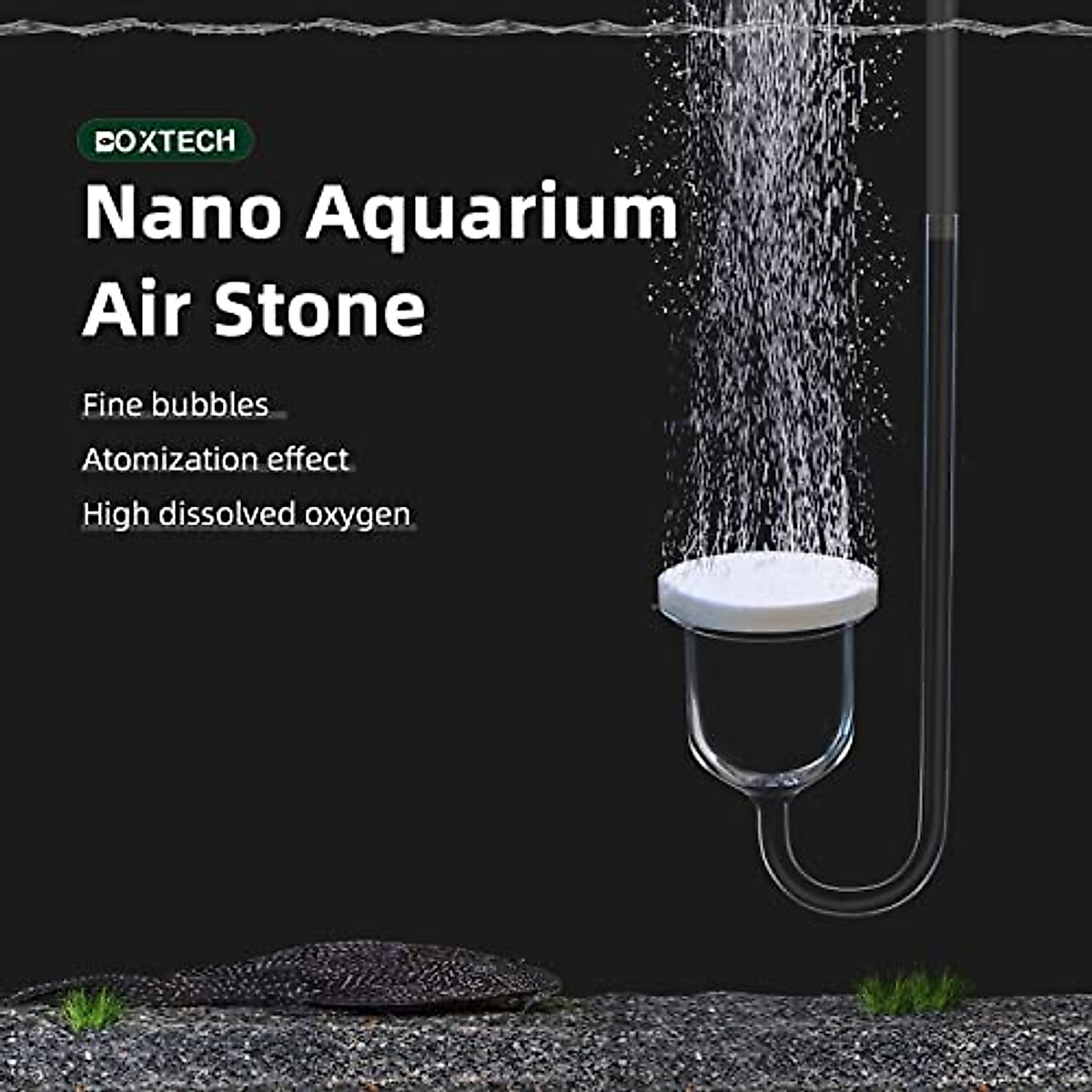 boxtech Aquarium Air Stone, Fish Tank Bubble Diffuser High Dissolved Oxygen Airstones for Air Pump Accessoriess with 1 Check Valve, 2 Suction Cup for Aquarium Pond Hydroponic