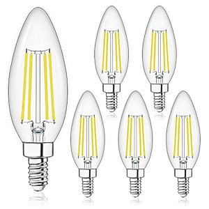 winshine E12 Candelabra LED Bulbs Dimmable 4000K Daylight 60W Equivalent,Type B Light Bulb for Chandelier, C35 Ceiling Fan Light Bulb Clear Glass,600LM,6 Pack