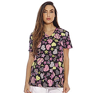 Dreamcrest 217V-9-M Women's Scrub Tops Holiday Scrubs Nursing Scrubs