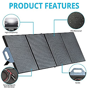 IDEAPLAY 200W Solar Panel Kit for BP200 BP201 BP300 SN2200 Power Station, Solar Generator with Adjustable Kickstand, IP65 Water-Resistant, Foldable Solar Panel for Outdoors RV Camping or Home Use