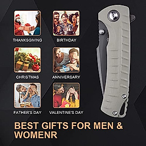 SHIELDON EDC Pocket Knife, 3.2 inch D2 Blade G10 Handle Folding Knife with Clip for Everyday Carry, Thumb Stub Opening with Smooth Liner Lock