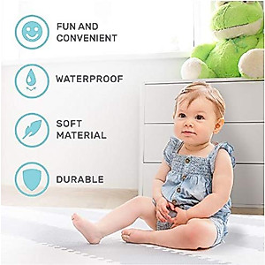 Baby Play Mat, Thick Floor Mats for Crawling, Easy-to-Clean Play Mat with 16 Tiles for Multiple Patterns Assembly, Grey and White, 49” X 49” - BabyLUV