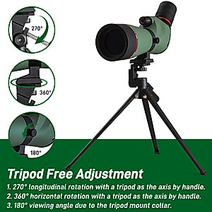 Gosky Spotting Scope, 20-60x60 Spotting Scopes for Target Shooting & Hunting & Bird Watching, BAK4 High Definition, Angled Spotter Scope with Tripod, Phone Adapter, Carrying Bag