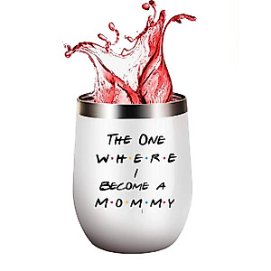 CUREUCH Mother To Be Gifts,The One Where I Become A Mommy，New Mommy Gift, Best Gift for Mother's Day Birthday New Pregnancy Baby Shower Christmas, 12 Oz Stainless Steel Wine Tumbler