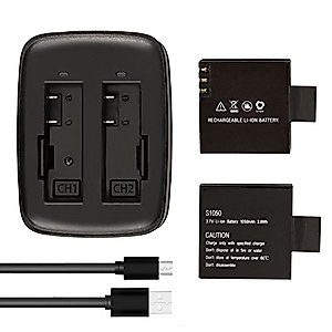 AKASO V50/ V50 Elite 2 x 1050mAh Rechargeable Action Camera Battery with USB Dual Charger