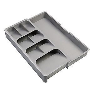 KAKUNM Flatware Drawer Organizer Expandable Adjustable Utensils Silverware Tray for Drawer, Spoon Knife and Fork Partition Storage,Large, Gray
