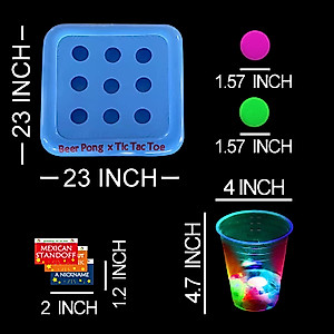 23*23 Inch Glowing Beer Pong Pool Party Rack Tic Tac Toe Floating Rafts, Swimming Pool Pong Party Game Drinking Game and Drink Holder, Includes 1 Rafts 9 Cups and 10 Pong Balls, Flashing Color 1