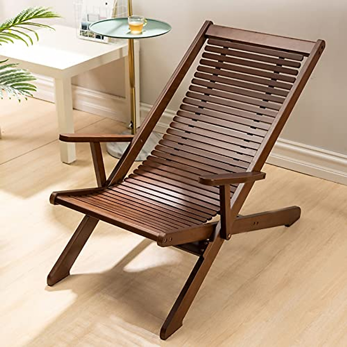 Lounge Chair, Sun Lounger Garden Chairs Foldable Deck Chair Rocking Chair Multifunctional Nap Chair Bamboo Balcony Lounge Chair (Color : Wood)