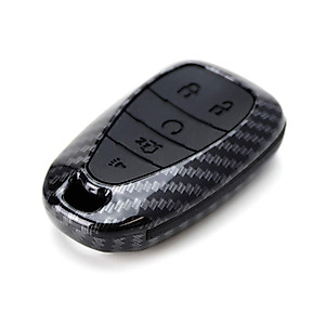 iJDMTOY Compatible with Chevy 2016-up Camaro Cruze, 2017-up Malibu Sonic, Carbon Fiber Hydrographic Printing Design Smart Key Fob Cover Shell w/Black Silicone Keypad Button Skin