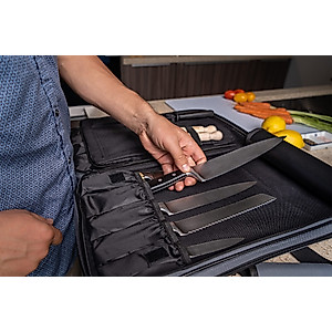 famzigo Silver Chef Knife Bag - 29 Flexible Universal Pockets, Detachable Adjustable Shoulder Strap - Professional Kitchen Accessories - Camping Storage, Carrying Case