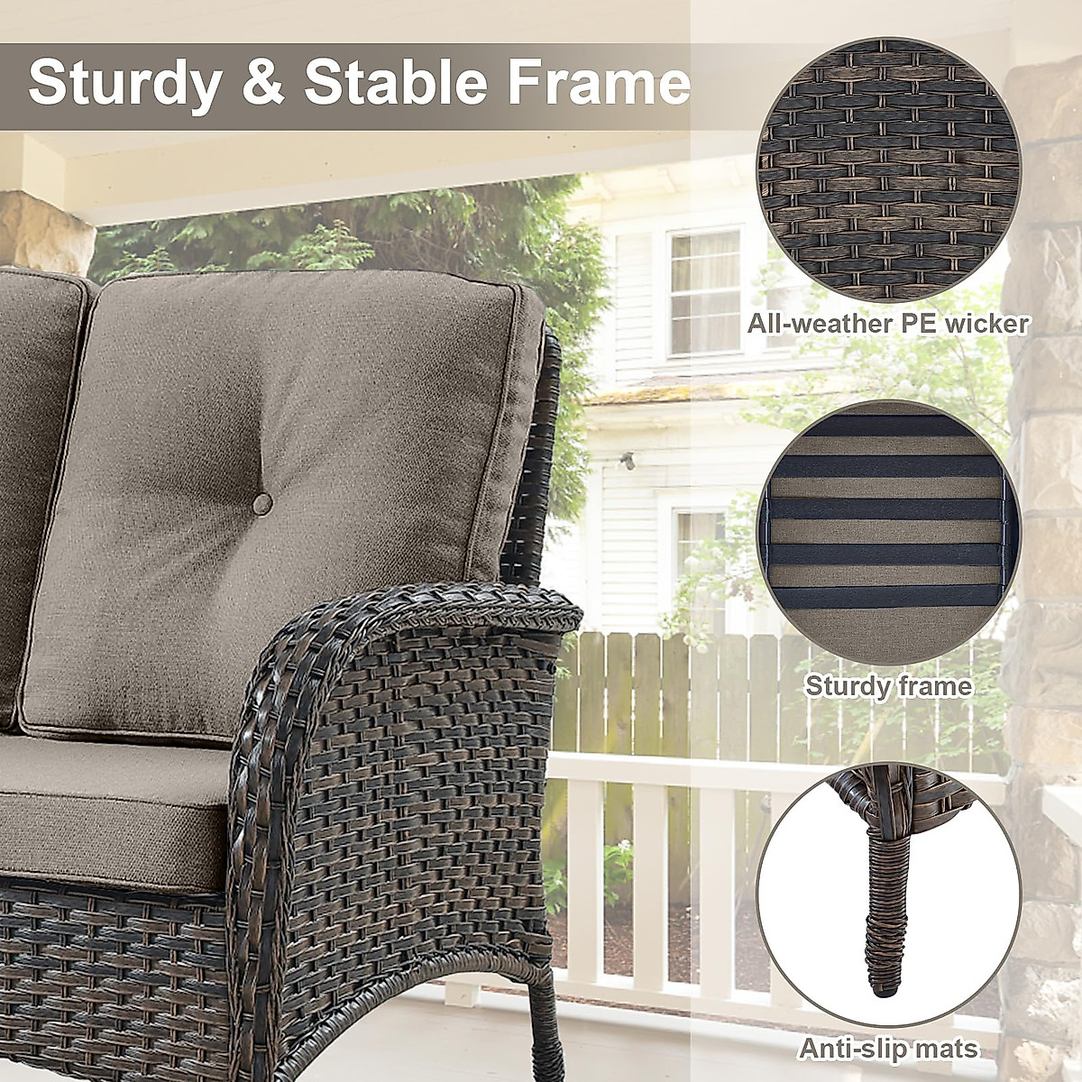 Belord Outdoor Wicker Loveseat with Coffee Table, Patio Loveseat Sofa 2 Piece Outdoor Wicker Furniture Set for Patio Porch Deck Balcony Light Brown/Gray