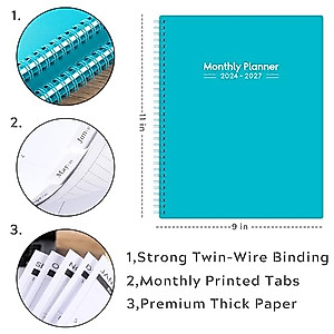 2024-2027 Monthly Planner/Monthly Calendar - 3 Year Monthly Planner 2024-2027, JUL 2024 - JUN 2027, 9" x 11", 36 Monthly Planner + Pocket - Teal
