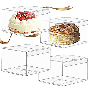 Oomcu 40 Pack Clear PET Plastic Boxes,Transparent Favor Candy Bakery Mini Cake Cookie Donut Dessert Macaron Pastry Gift Packaging Box Container for Wedding Baby Shower Birthday Party(4" x 4" x 2.5")