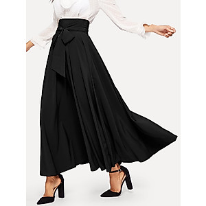 SweatyRocks Women's Elegant High Waist Skirt Tie Front Pleated Maxi Skirts Black L