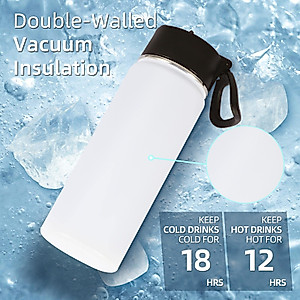 Volhoply 18oz Insulated Water Bottle Bulk 2 Pack,Kids Stainless Steel Water Bottles with Straw Lid,Double Wall Vacuum Metal Thermos Bottle,Wide Mouth Reusable Sports Flask For Cold Drink(White,2 Set)