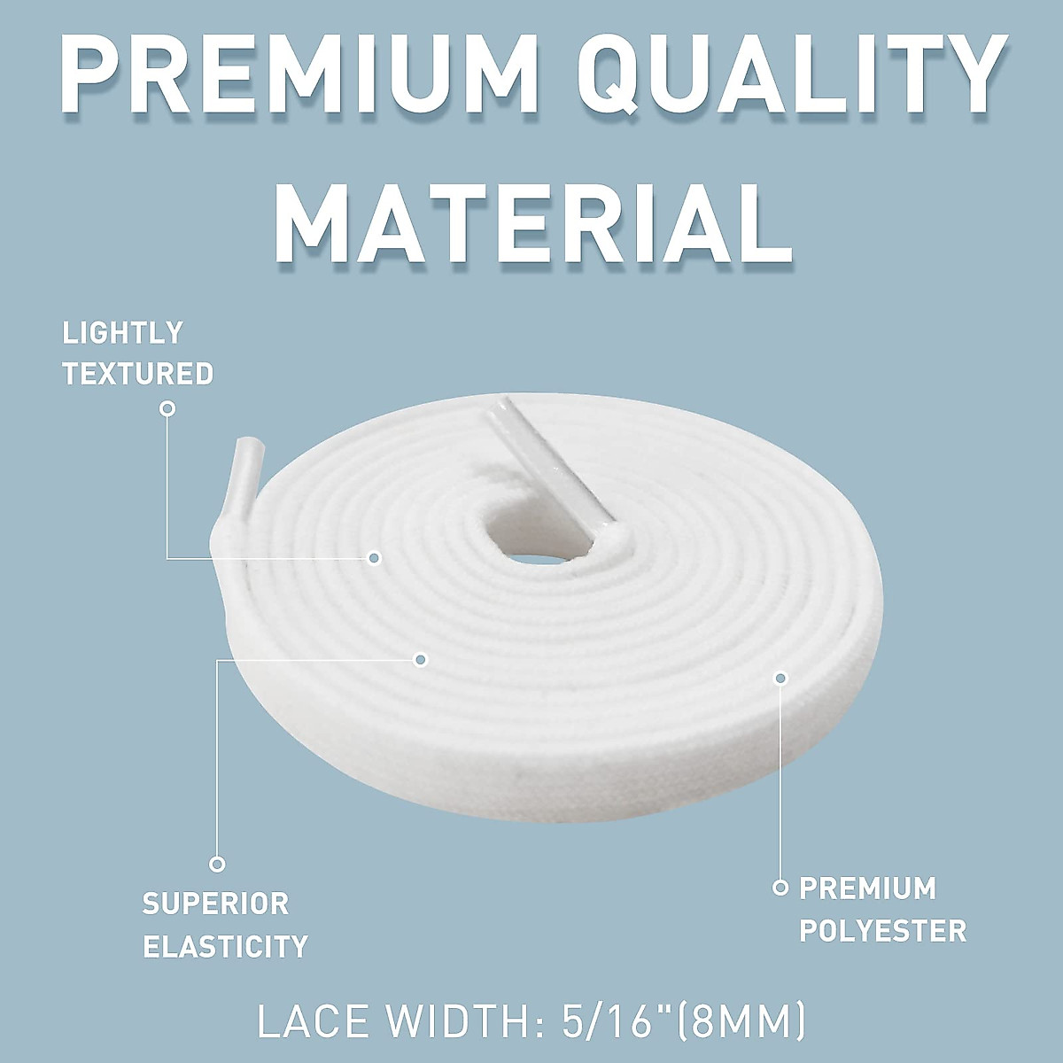 UamGlsob 2 Pairs 5/16" Wide Elastic Shoe Laces Replacement Laces for Converse High Tops Sneakers, Stretch Flat Shoelaces Shoe Strings for Vans High Tops Skate Shoes (03-White, 54'')