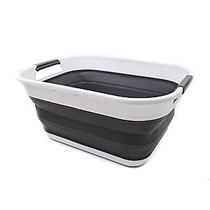 SAMMART 17.5L (4.6 Gallon) Small Collapsible/Foldable/Pop Up/Portable Washing Tub, Water Capacity 13.5L/3.5 Gallon (1, White/Grey)