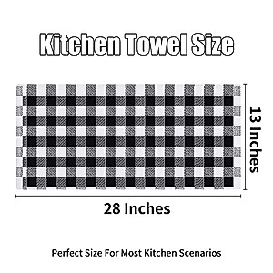 homing Kitchen Towels, 100% Cotton Waffle Weave Dish Towels for Drying Dishes, Super Soft, Absorbent, Quick Dry, 4 Pack Buffalo Plaid Hand Towels for Kitchen (13" x 28", Black & White)
