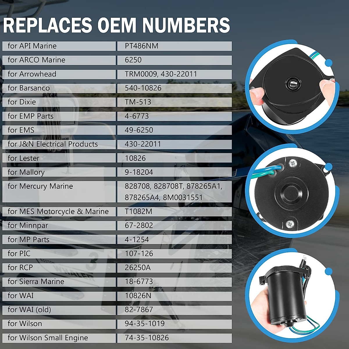 430-22011 Outboard Tilt Trim Motor 12V for Mercury Marine All Models 135-225HP Replace for 828708, 828708T, 878265A1, 878265A4, 8M0031551, 828708, 49-6250