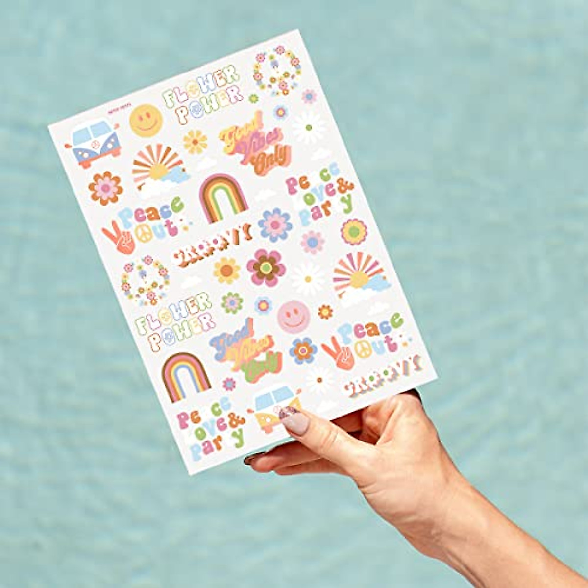 xo, Fetti Groovy 70s Temporary Tattoos - 48 Glitter Styles | Flower Power Birthday Party Supplies, Good Vibes Only Favors, Smiley, Rainbow Arts and Crafts