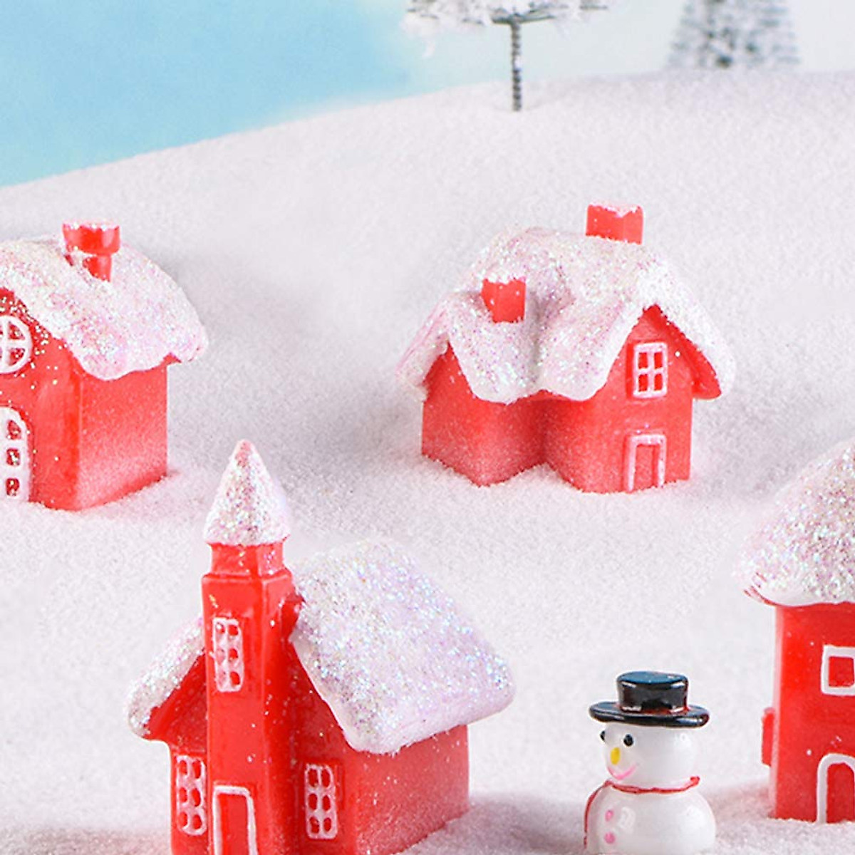 SEWACC 8pcs Christmas Indoor Decoration Christmas Tree Ornaments Christmas Houses Christmas Desktop Decor for Miniature DIY Snow Globe Kit Desktop Decoration Red Crafts Candy
