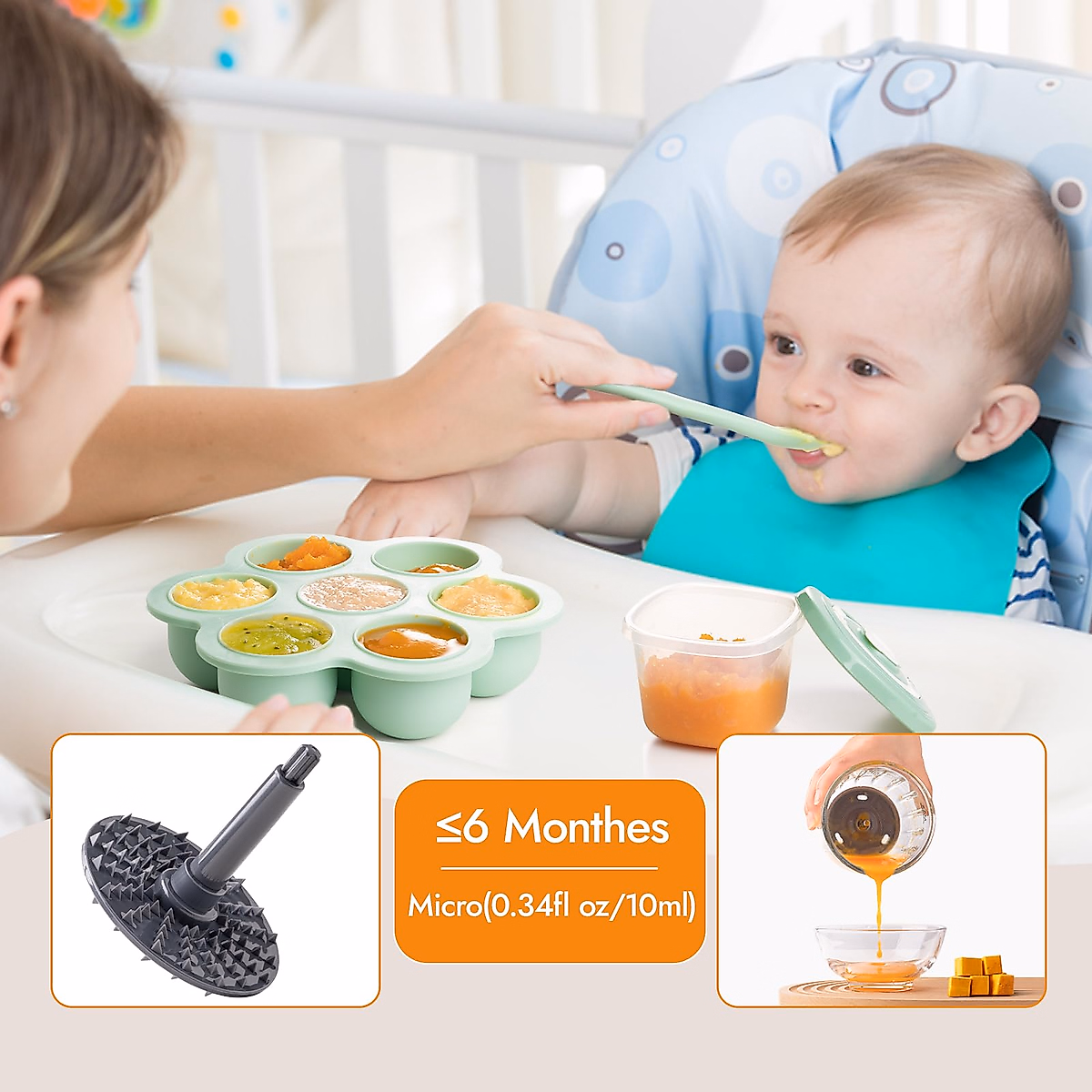 NCVI Puree Baby Food Processor Glass Set, Mini Infant Food Maker Blender Machine with 8 Blades and Grinding Disc, Small Blender Including Food Containers, Silicone Tray and Tableware, Green