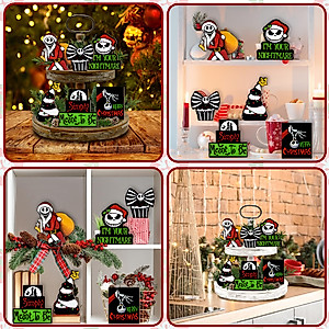 Guoofu Christmas Tiered Tray Decor, Night. mare BE Fore. Xmas Tray Decorations, Jack Skellington Santa Black Christmas Tree Wooden Signs, Rustic Holiday Home Decor for Tabletop Mantel