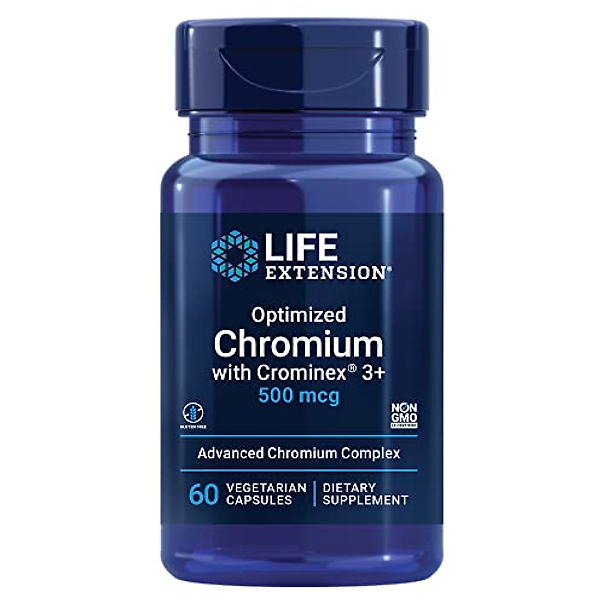 Life Extension Optimized Chromium with Crominex 3+ 500 mcg – Glucose and Cholesterol Management Supplement – Gluten-Free, Non-GMO - 60 Vegetarian Capsules