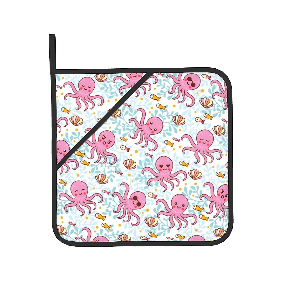 Cute Octopus Oven Mitts and Pot Holders Sets of 4 Heat Resistant Cooking Gloves and Potholders Non-Slip Kitchen Mittens Hot Pads with Hanging Loop for Kitchen Baking BBQ Grilling Picnic