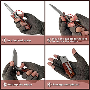 Wlikn Pocket Folding Knife Gentleman’s Folding Knife, EDC Knife for Women and Men, Wood Handle Sharp Blade, Survival Tactical Knife for Hunting Fishing Hiking, Camping Knife Hunting Knife with Liner Lock