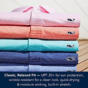 vineyard vines Men's Destin Stripe Sankaty Performance Polo, Blue Depth Tejeda, Small