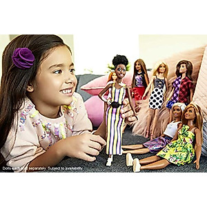 Barbie Fashionistas Doll #135 with Natural Curly Hair and Vitiligo Wearing Striped Dress and Accessories