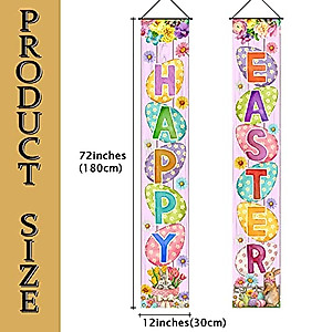 FARMNALL Easter Porch Banner Bunny Egg Rabbit Daisy Party Front Door Sign Wall Hanging Spring Decorations and Supplies for Home Office Farmhouse Holiday Decor