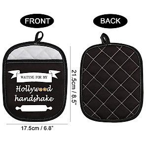 Baking Show Inspired Oven Pads Pot Holder with Pocket Waiting for My Handshake (Handshake)