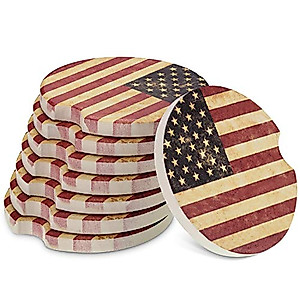 8 Packs USA Flag Cup Coasters Ceramic 2.56 Inch Stone Car Cupholder Absorbent Coaster Set for Drinks Cup (Red)