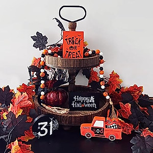 Halloween Decorations Indoor Kitchen Tiered Tray Decor, 5Pcs Boo Truck Spiderweb, Pumpkin Bead Garland, Trick or Treat, Happy Halloween Signs, Spooky Halloween Decor (A)