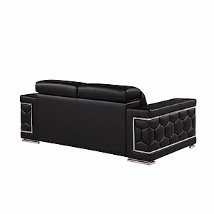 Blackjack Furniture Soren Genuine Leather Upholstered Loveseat with Adjustable Headrests, Solid Brazilian Wood Frame and High Density Foam Cushioning, Black
