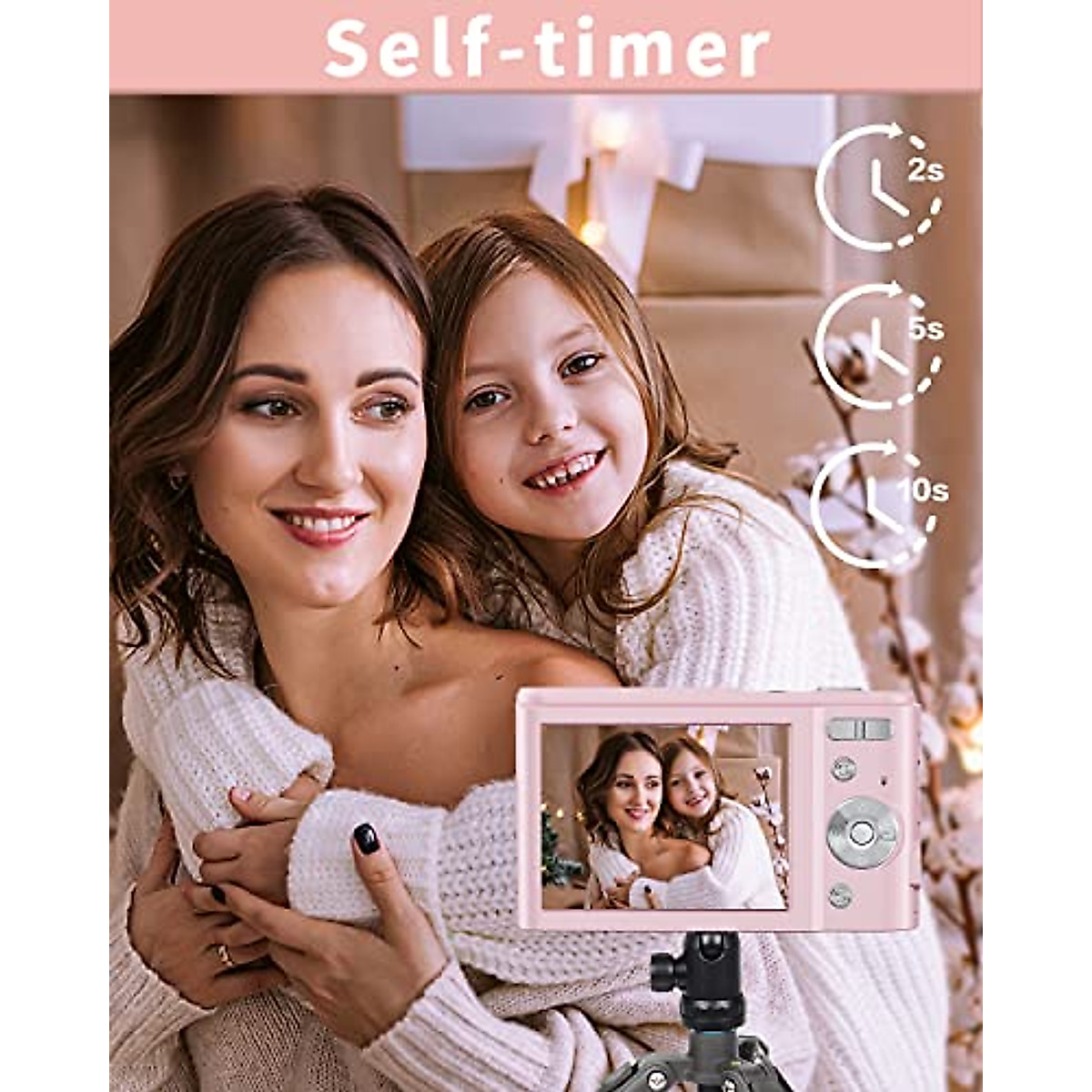 Digital Camera, Zostuic Autofocus 48MP Kids Camera with 32 GB Card Vlogging Camera with 16X Zoom, 1080P Compact Portable Mini Cameras for 4-15 Year Old Kid Children Teen Student Girls Boys(Pink)